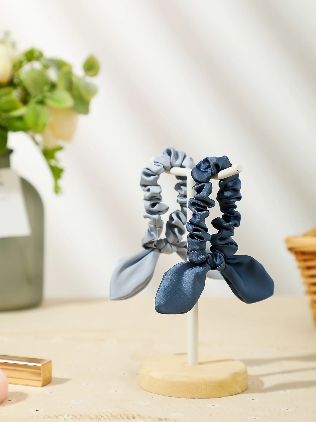 Kurdeleli 2'li Minik Saç Lastiği - Mavi