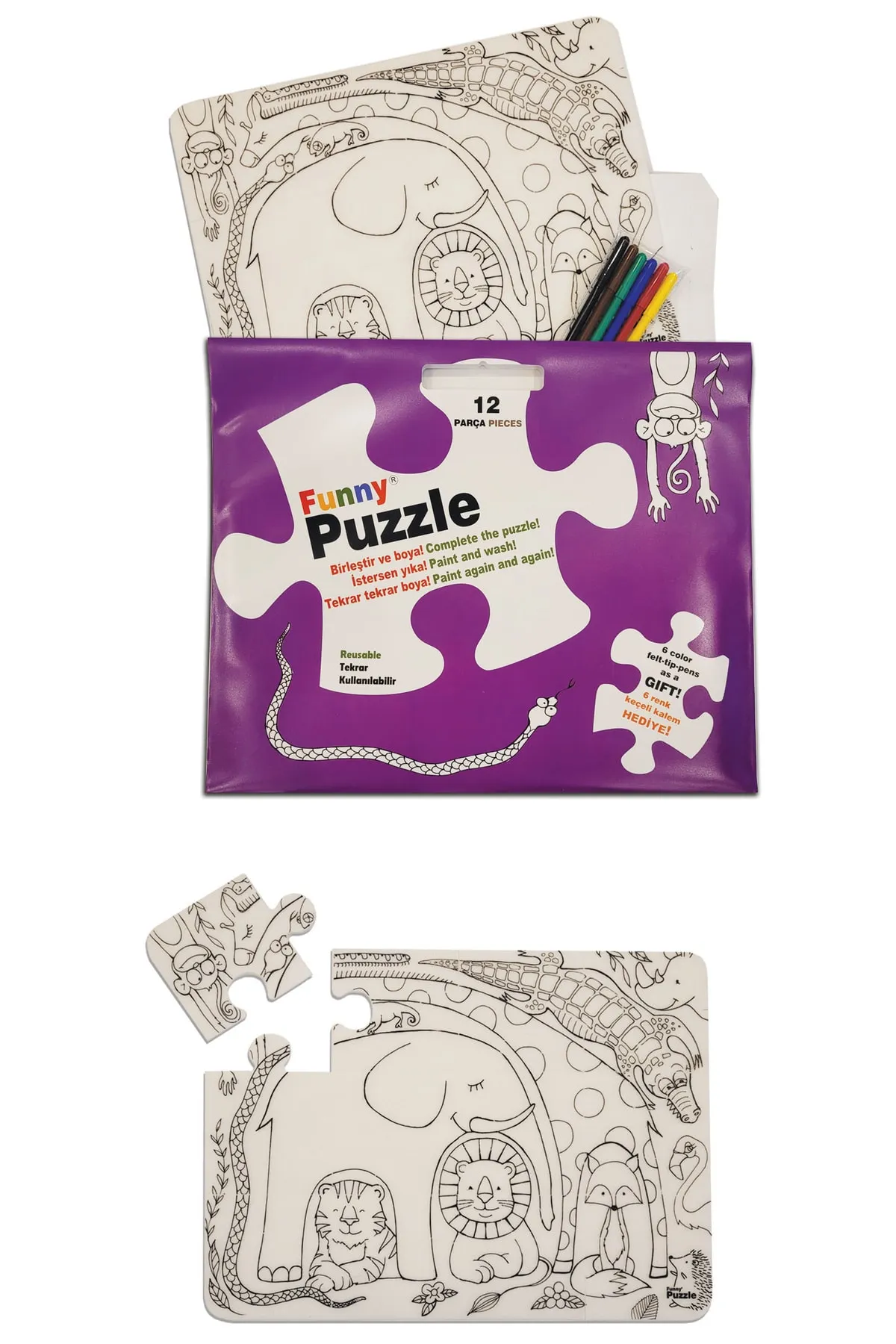 Funny Mat Washable Puzzle - Sevimli Dostlar 30x40cm