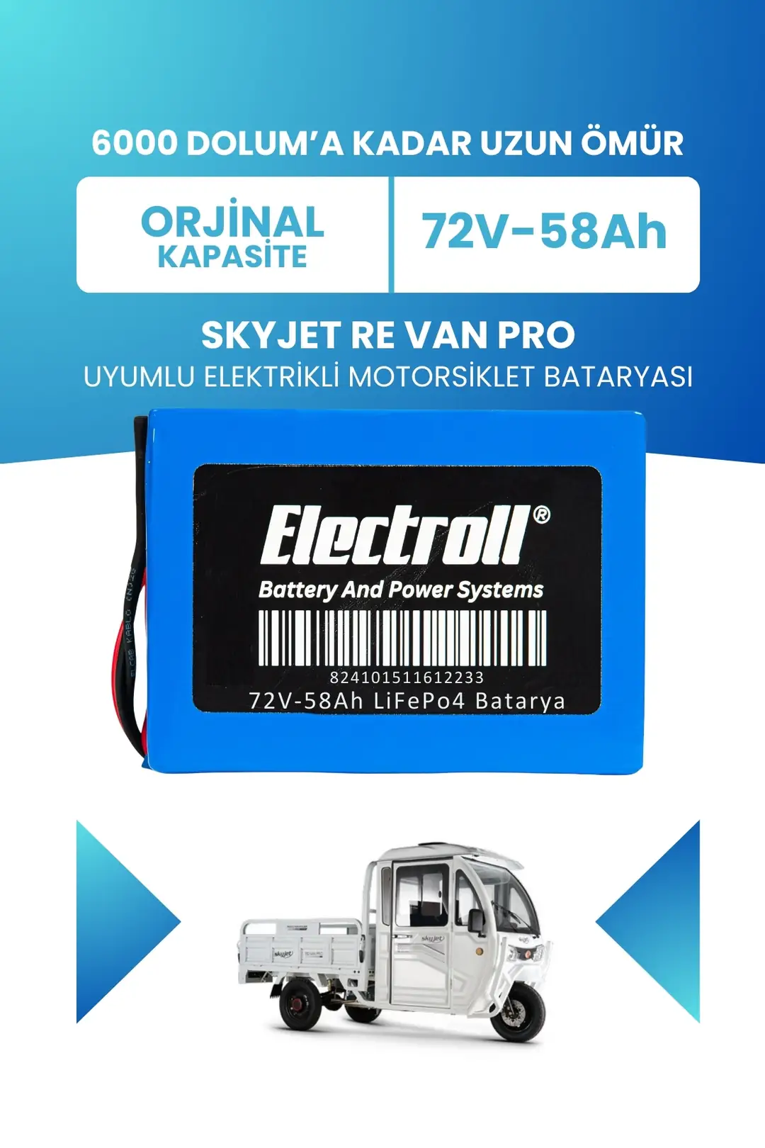 SKYJET RE VAN PRO LiFePO4 Batarya 72V 58Ah Uzun Ömürlü | Electroll