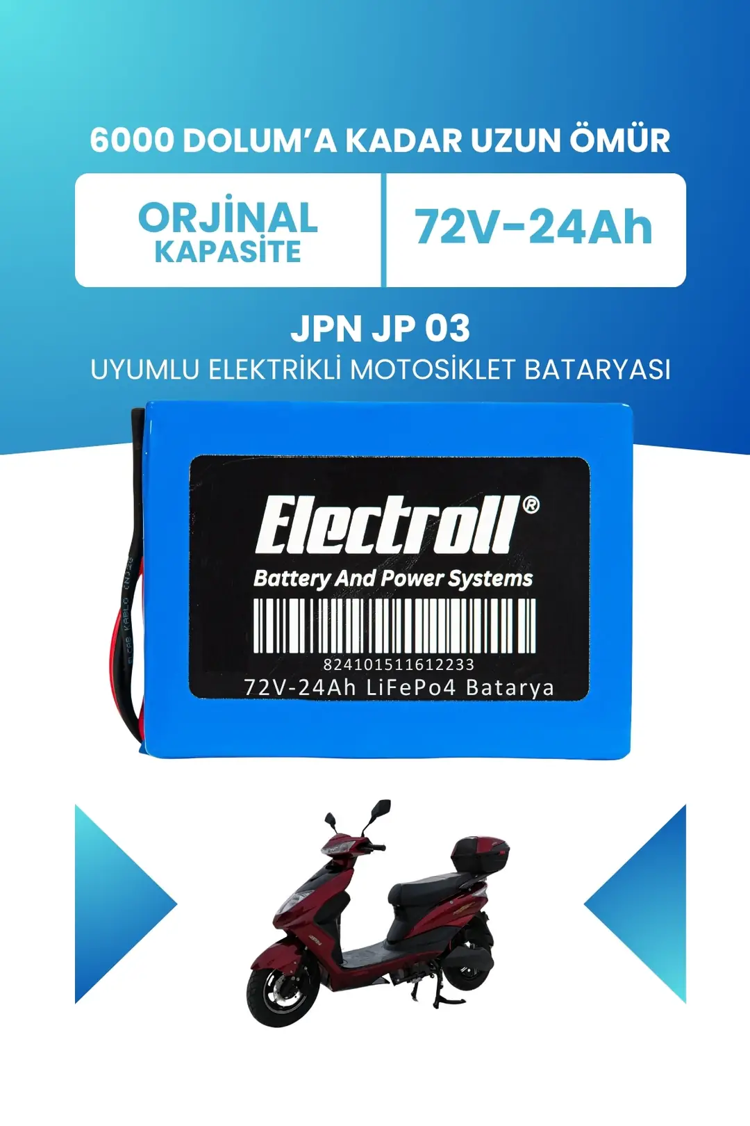 JPN JP 03 LiFePO4 Batarya 72V 24Ah Uzun Ömürlü | Electroll