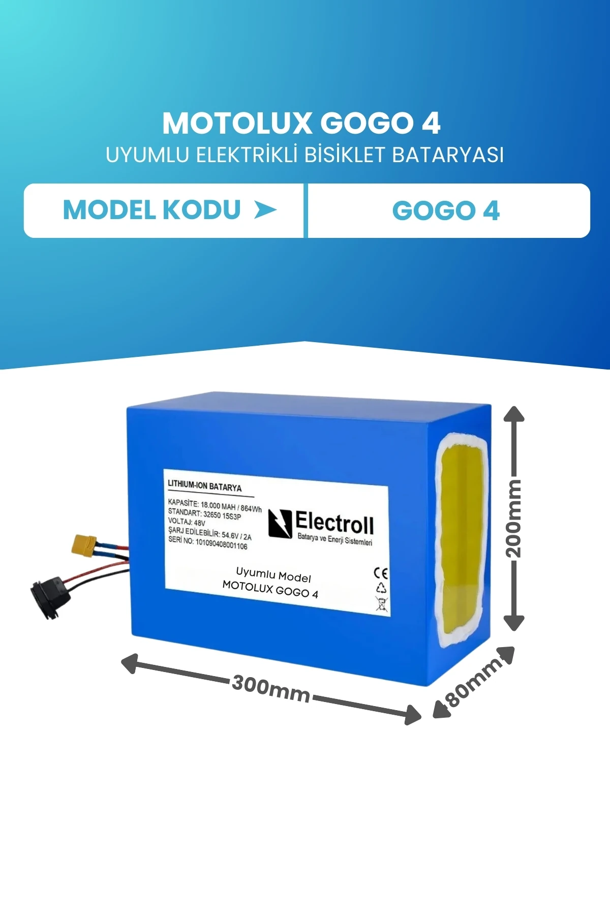 Motolux Gogo 4 48v 18 Ah LiFePO4 Batarya Uzun Ömürlü | Electroll