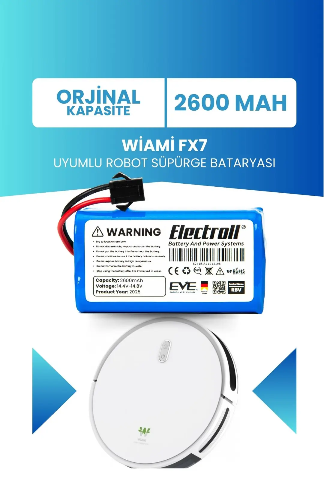 🔋 Wiami Fx7 Robot Süpürge Bataryası | 2600mAh Orjinal Kapasite