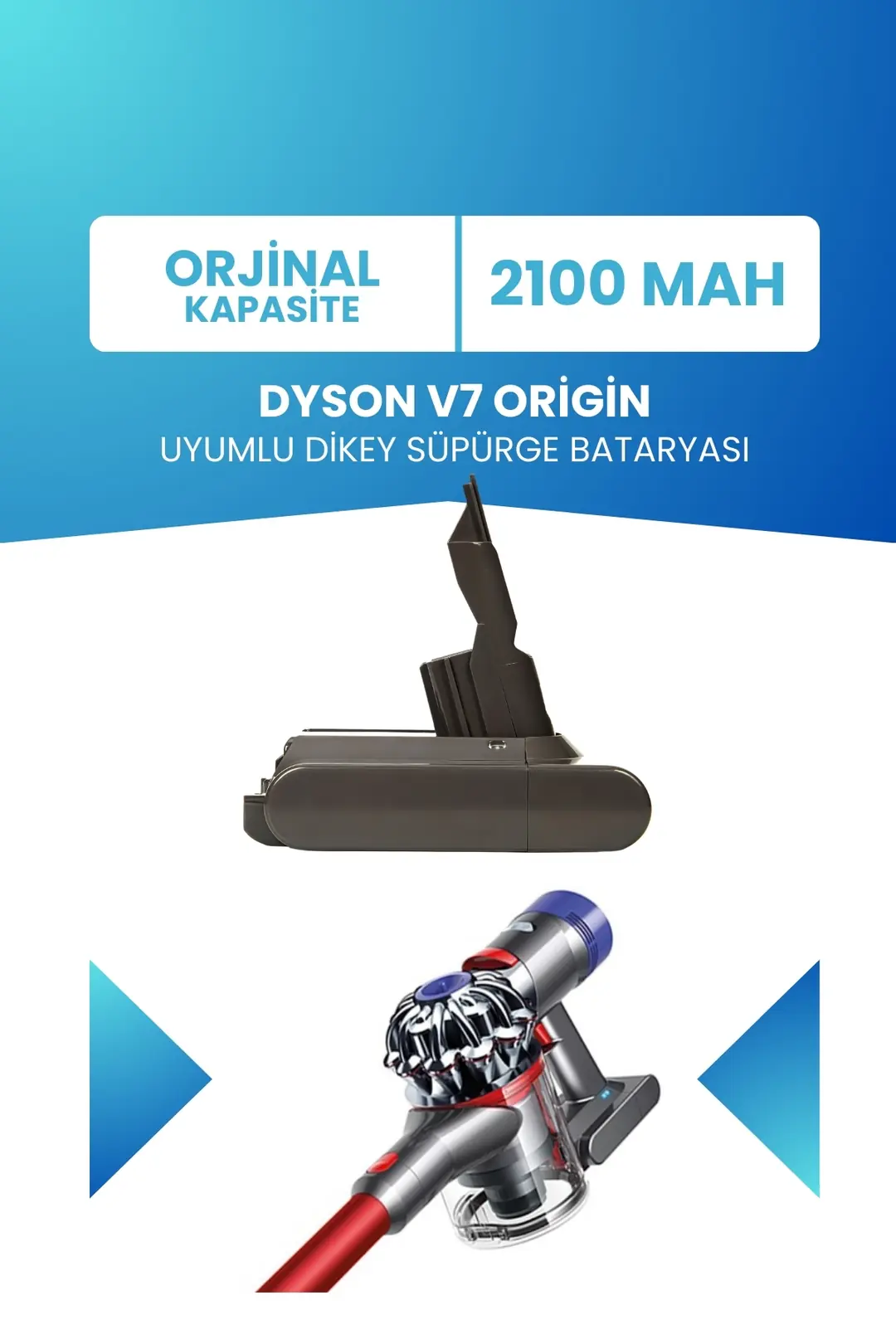 Dyson V7 Origin Uyumlu Batarya (STANDART KAPASİTE) 21.6 V 2100mah Dikey ...