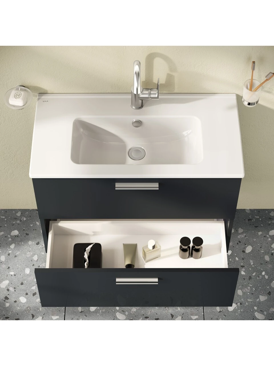 VitrA Vitra Mia 80 Cm Antrasit Çekmeceli Banyo Dolabı Takımı 75100