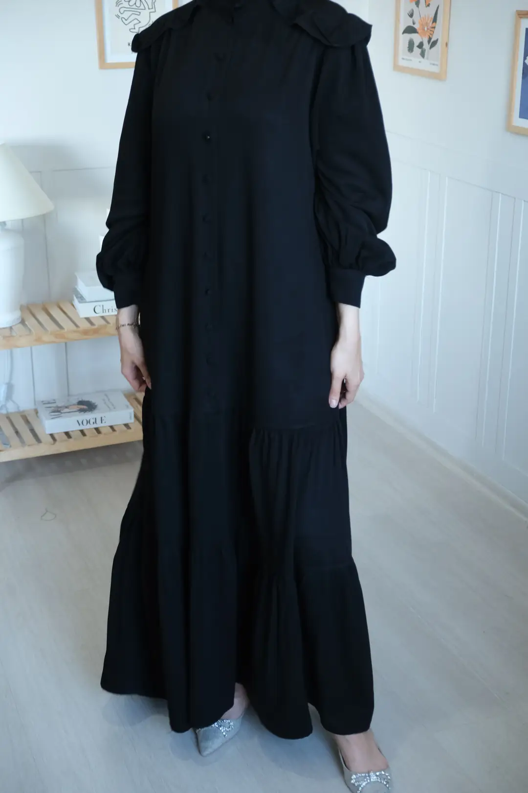 İris Desen İki Kat Fırfırlı Elbise