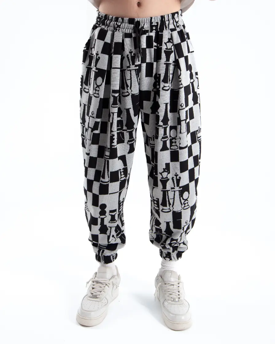 Erkek White Chess Pileli Eşofman Altı - Gerusta