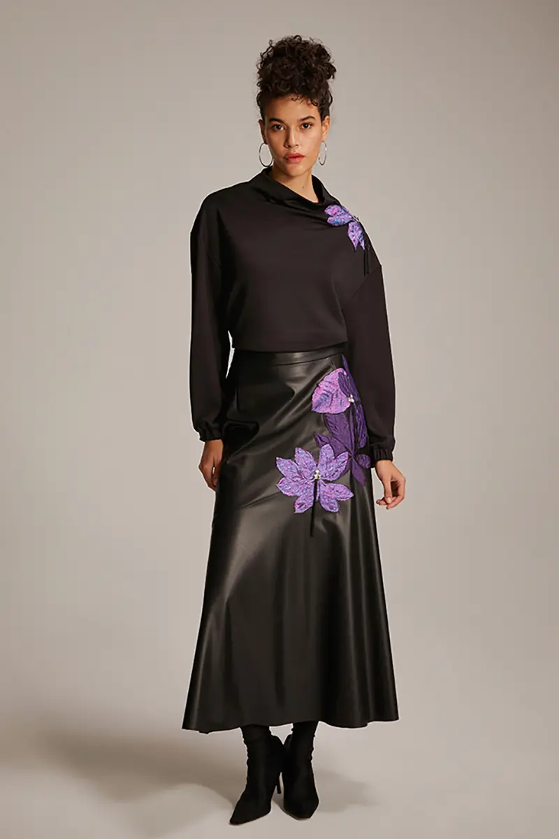 Nakışlı Deri Etek