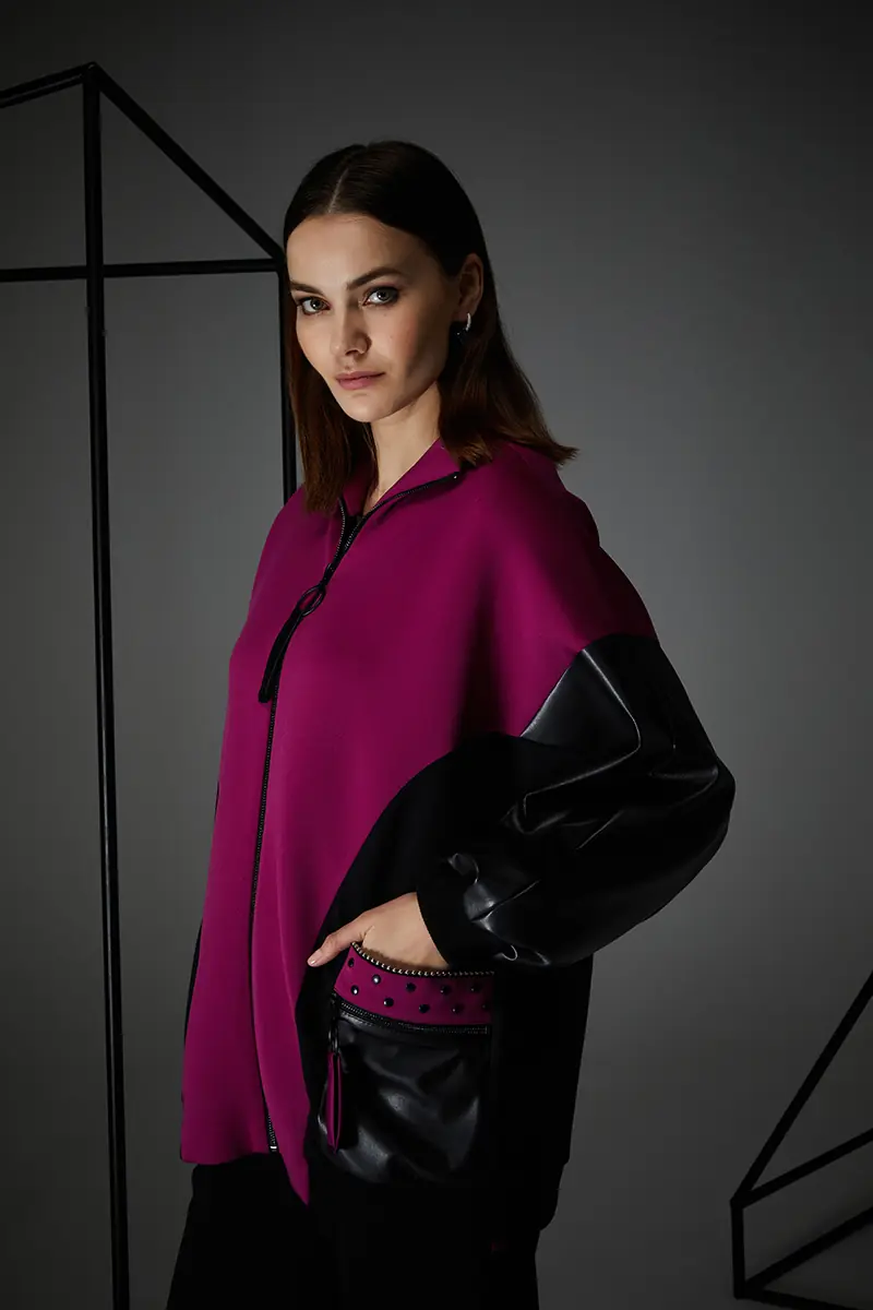 Colorblock Ceket / Fuşya-siyah