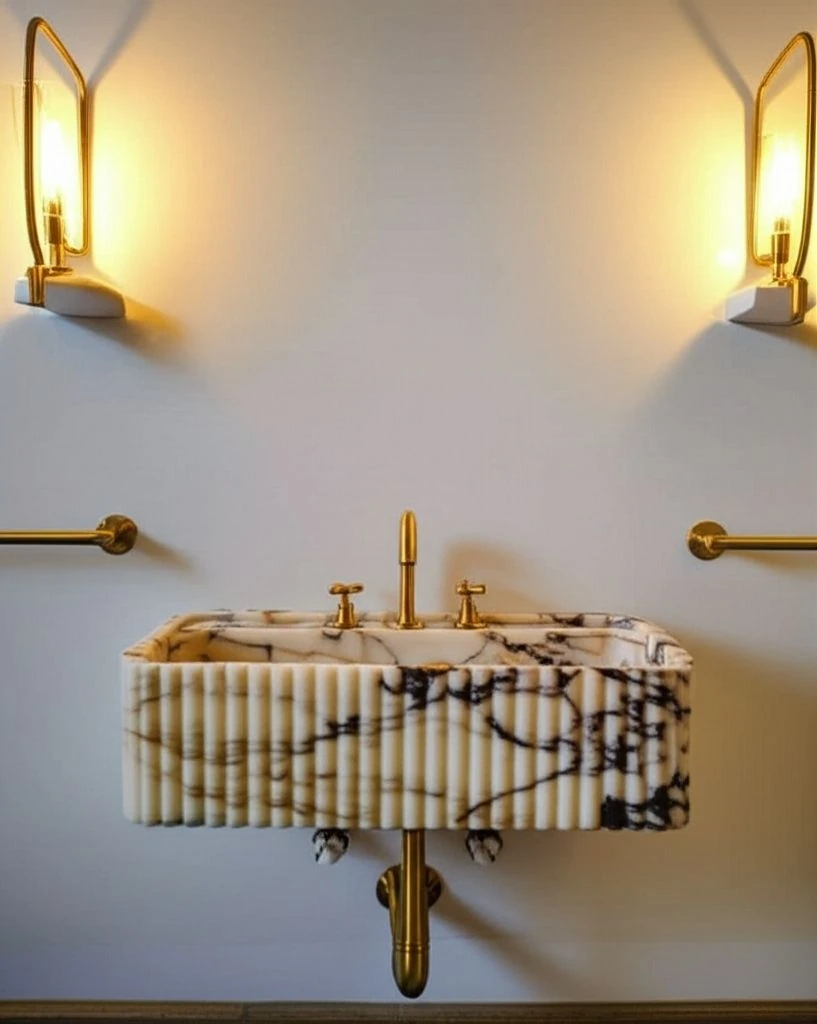 Modern Design Fluted Calacatta Viola Marble Sink : A Unique Work of Ar