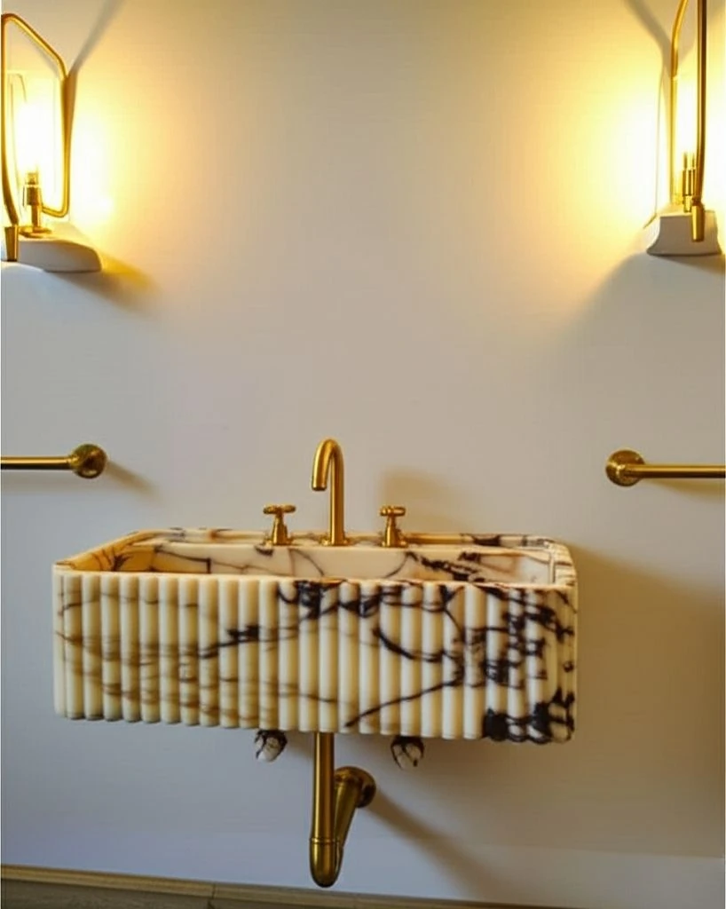 Modern Design Fluted Calacatta Viola Marble Sink : A Unique Work of Ar