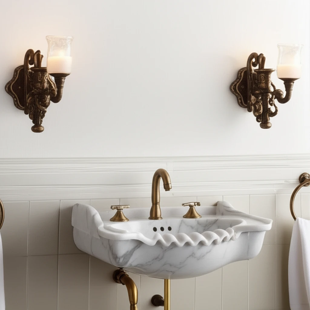 Carrara wavy design marble sink