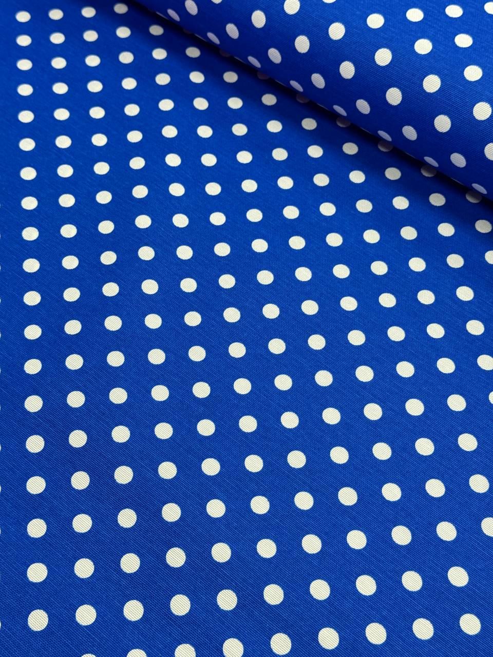 Blue Polka Dot Patterned Duck Fabric - Duck Cloth
