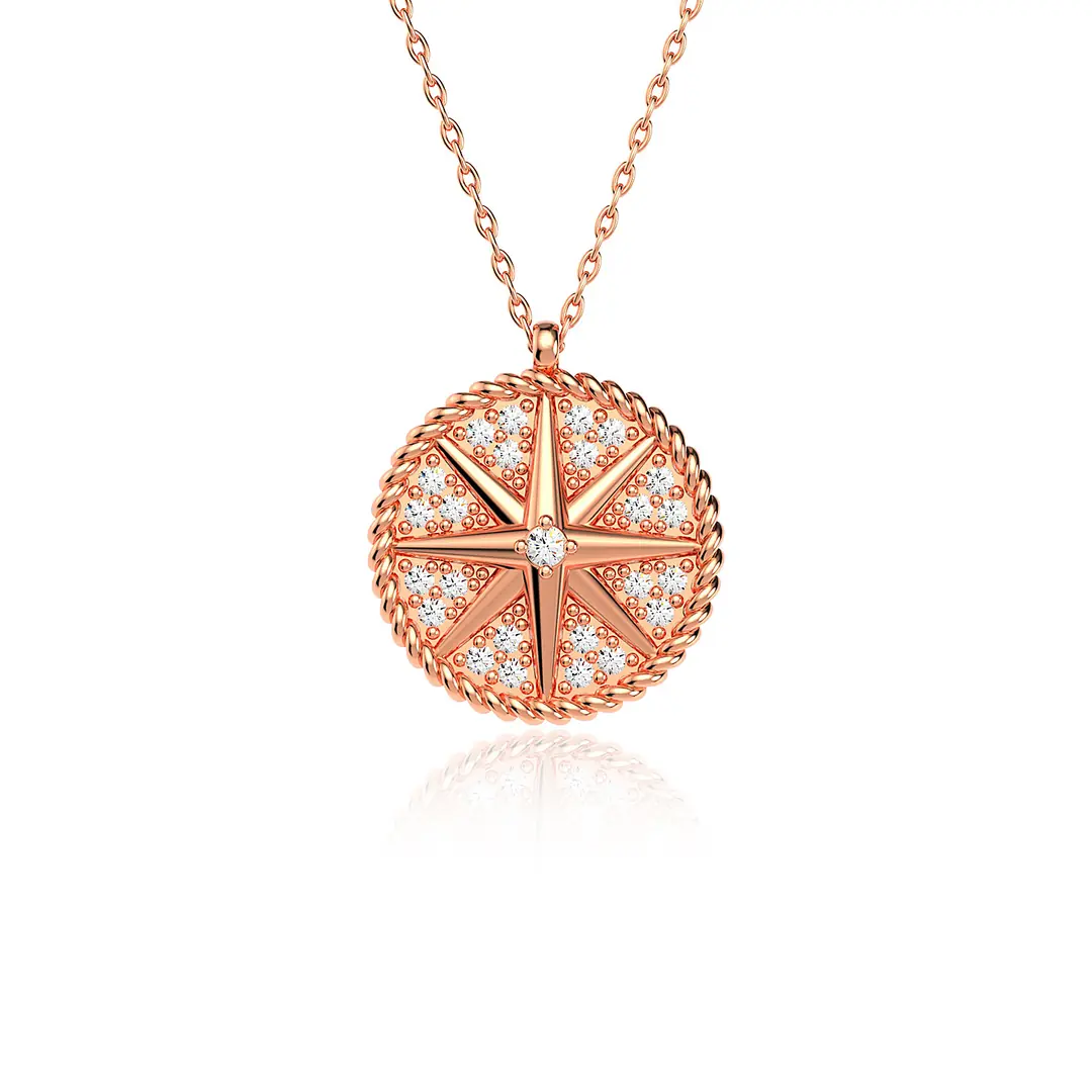 Yuvarlak Kutup Yıldızı Rose Gümüş Kolye