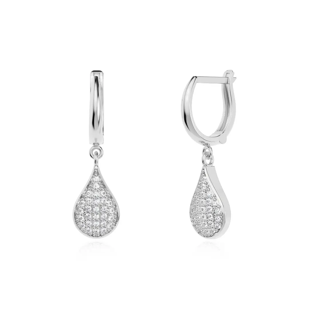 Su Damlası Beyaz Gümüş Küpe