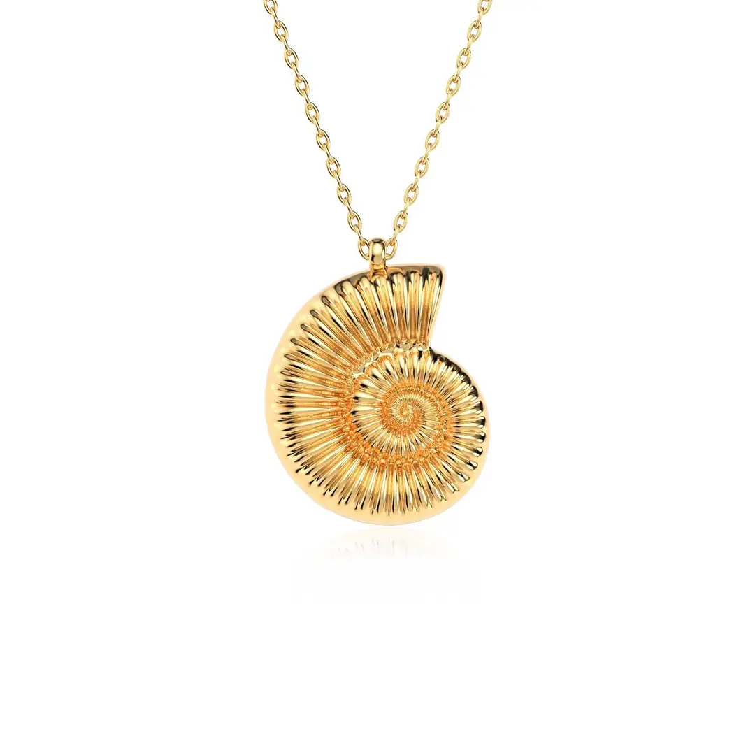 Fossil Ammonite Gold Plated Silver Necklace