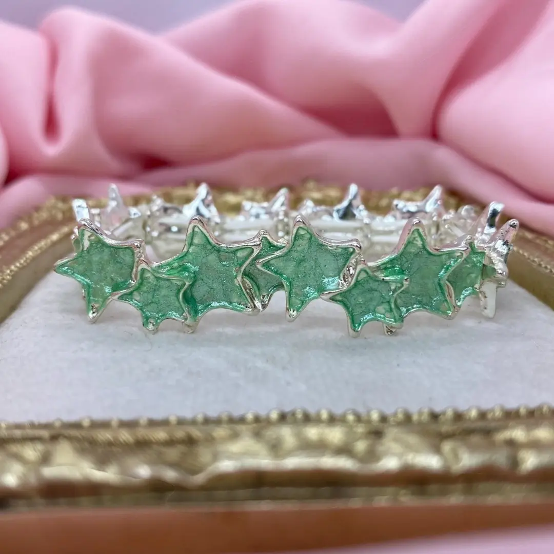 Silver-Green Yıldızlı Esnek Bileklik