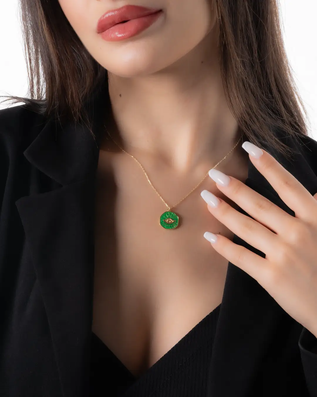 YCL Jewellery - Göz Detaylı Yeşil Mineli Gümüş Kolye | Zarif ve Anlamlı ...