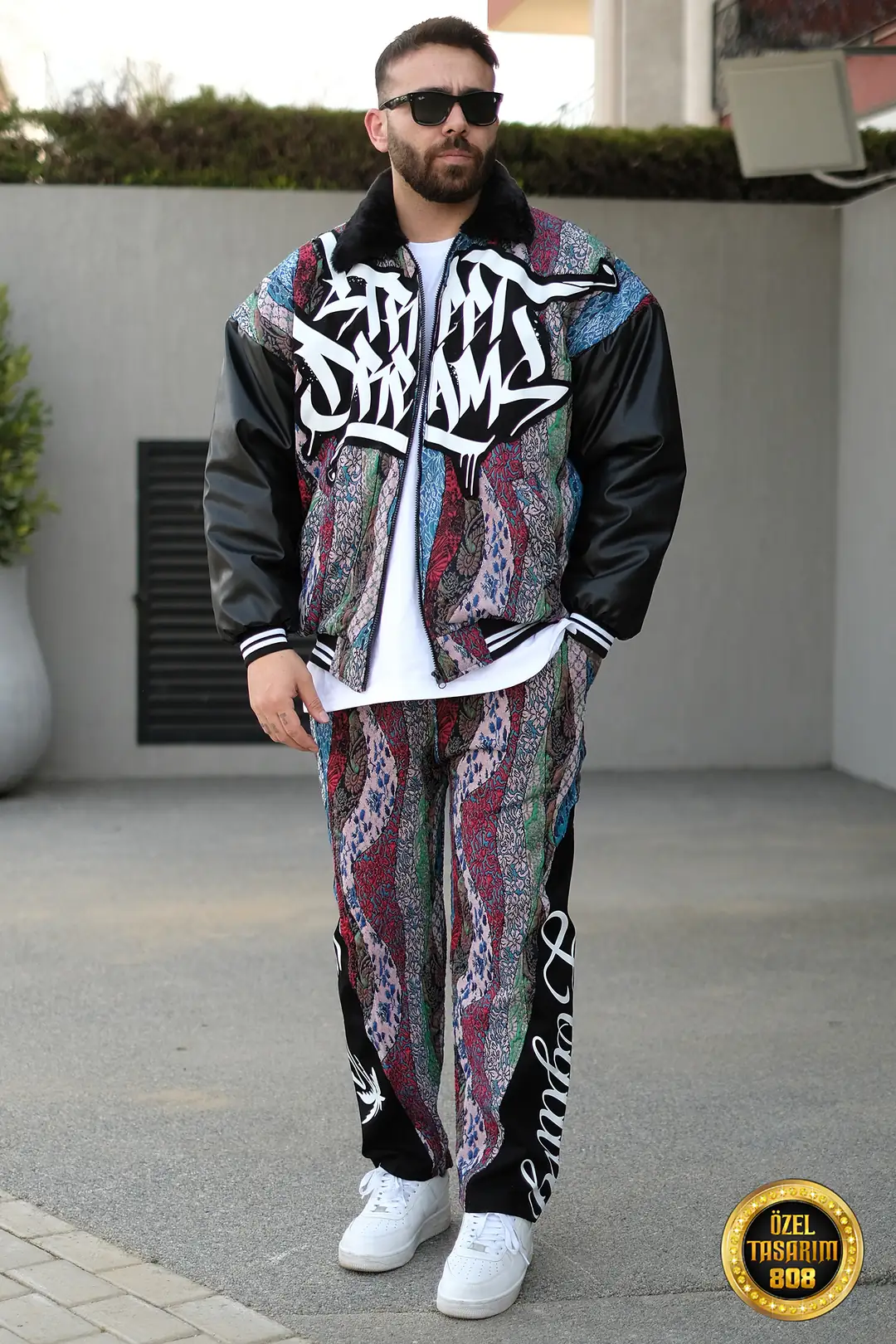 808 Street Dreams Kabartma Dokulu Patch Baskılı Oversize Takım