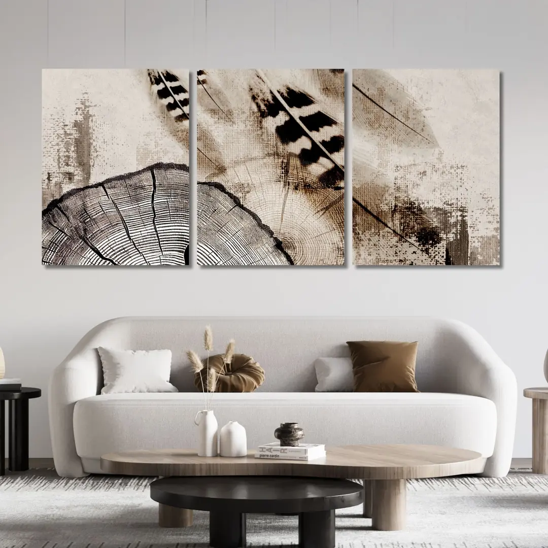 3'lü Kanvas Duvar Tablosu Vintage Modern Ahşap Halkalar | GaagArt