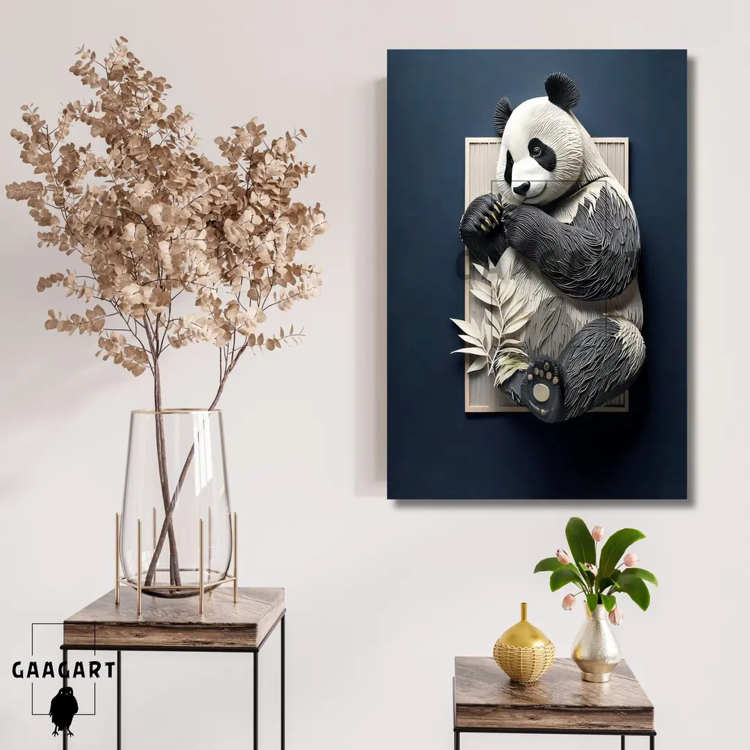 Tekli Dikey Kanvas Duvar Tablosu 3 Boyut Görünümlü Sevimli Panda | GaagArt