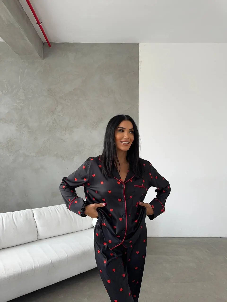 Berhani Kalp Detaylı Siyah Kadın Pijama