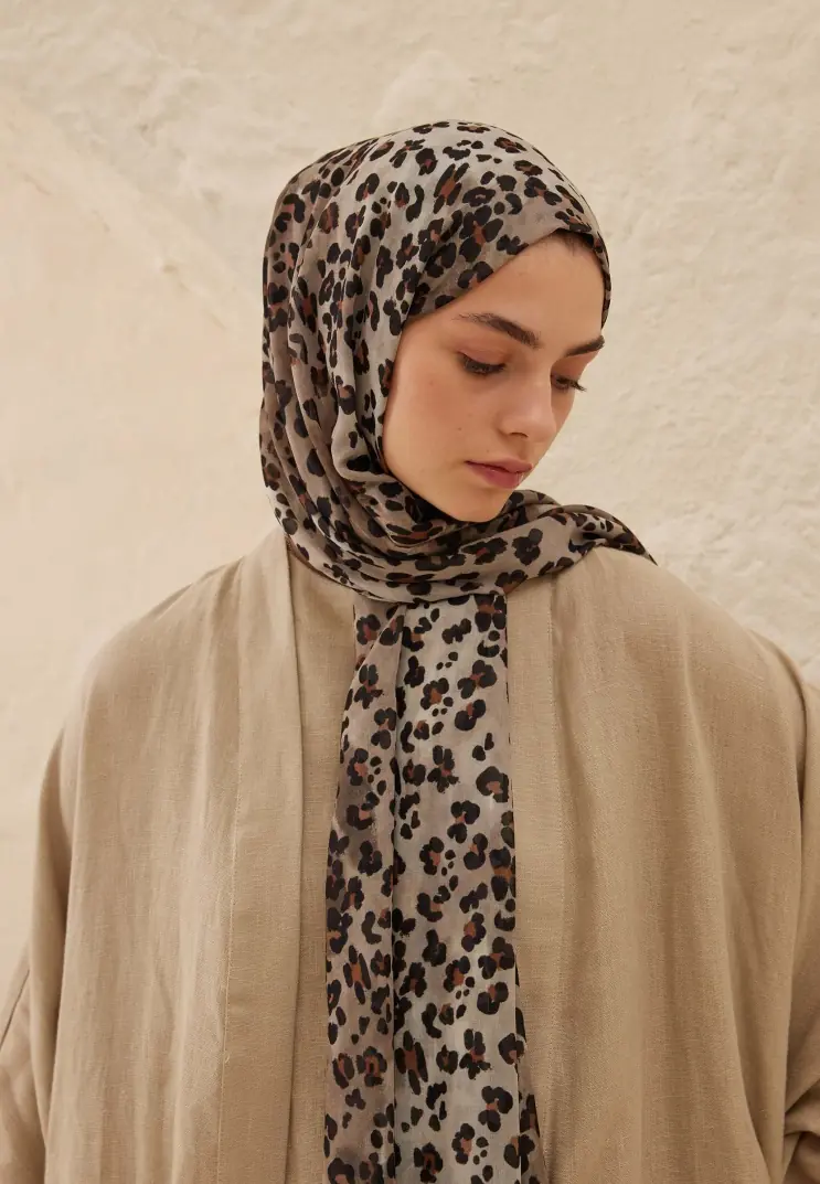Leopar Cotton Shawl Vizon color