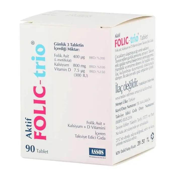 ASSOS Aktif Folic-Trio Folik Asit Kalsiyum D Viteamini İçeren Takviye ...