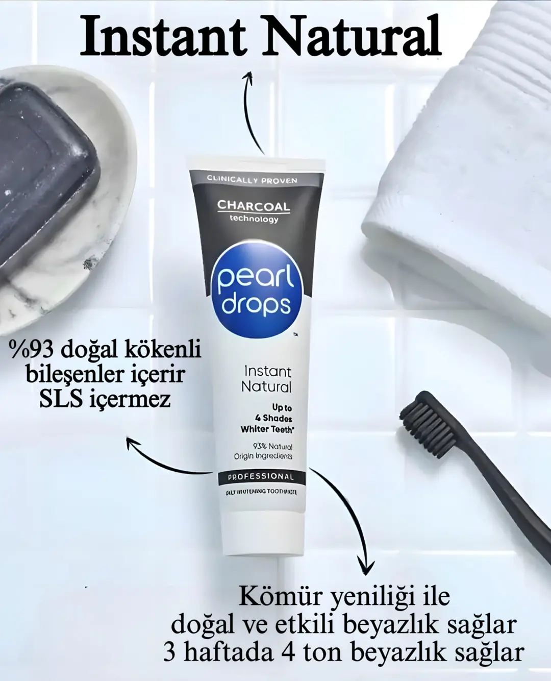 PEARL DROPS Instant Natural White Aktif Kömürlü Diş Macunu 75 ml Satın ...