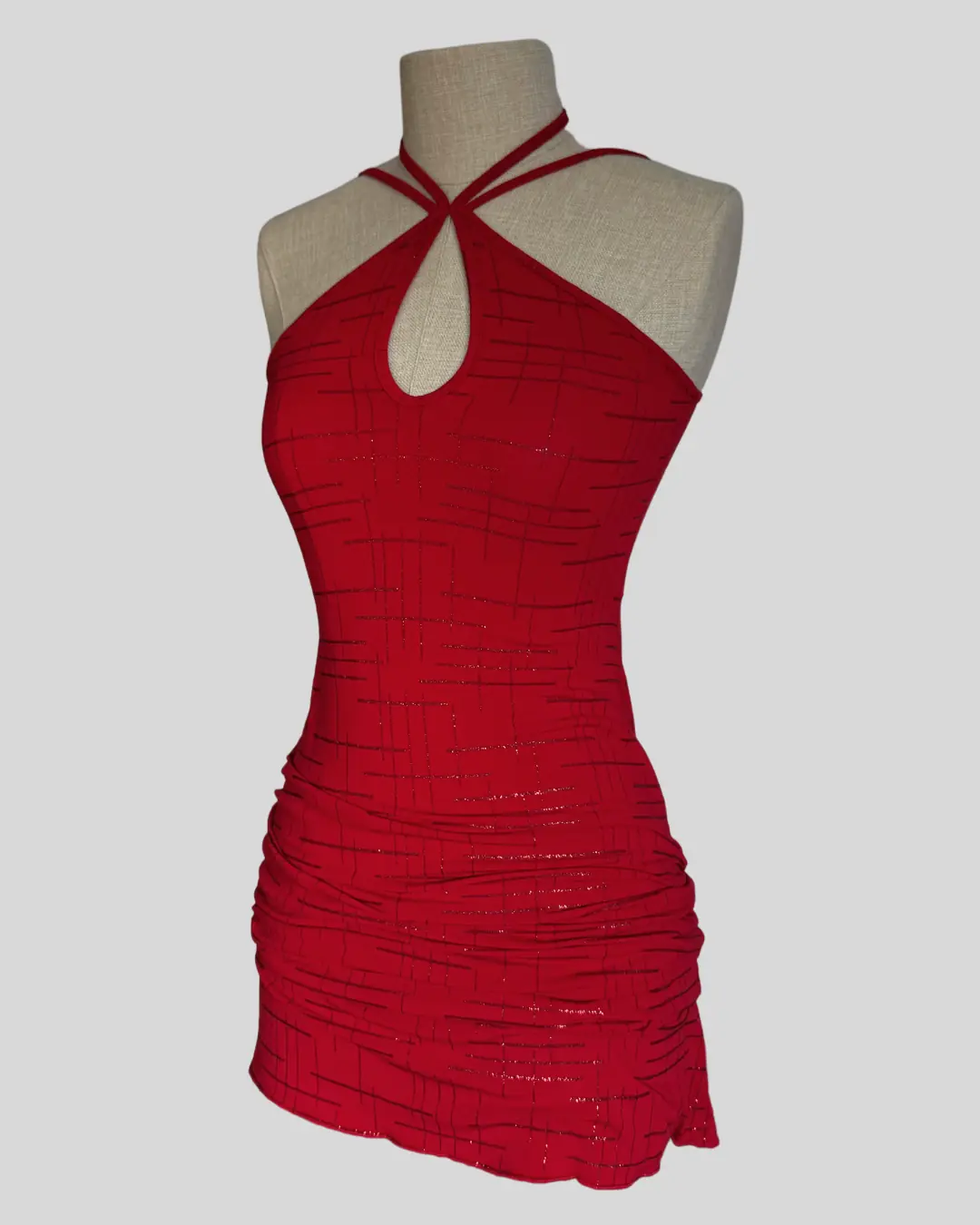 Red Dress with String Detail - Clossue