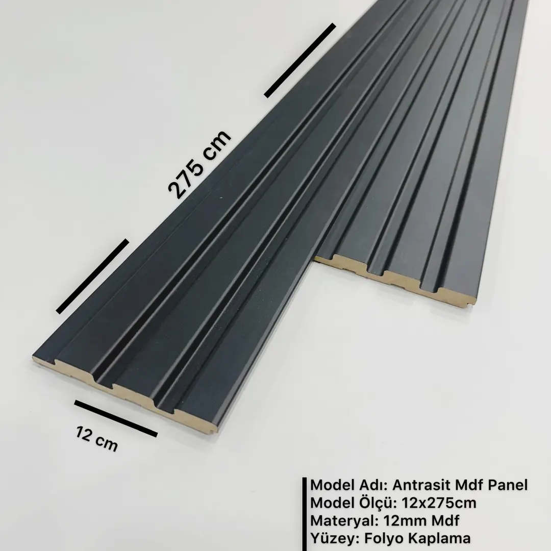Antrasit Gri 12 cm MDF Duvar Kaplama Lambri Profil Paneli