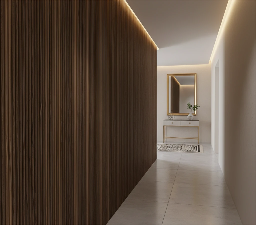Wave 15 cm Hareli Ceviz Mdf Duvar Paneli