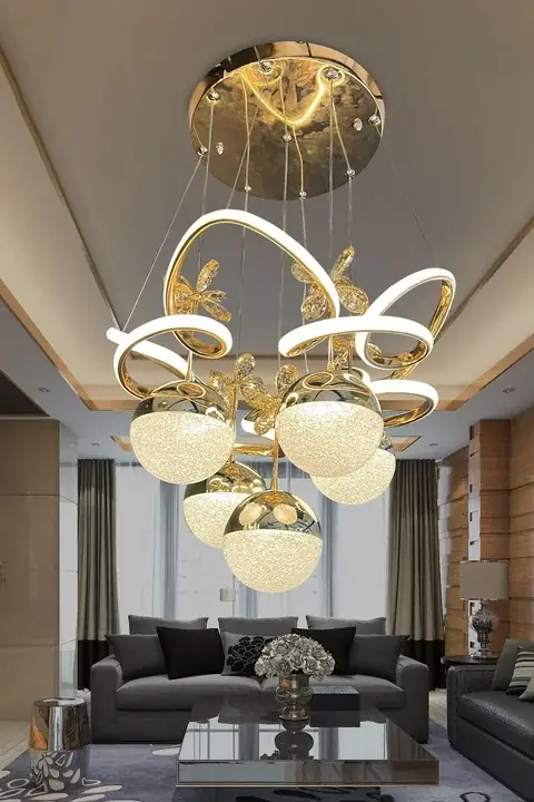 3 Renk Kumandalı 5 Toplu Kral Tacı Gold LED Avize