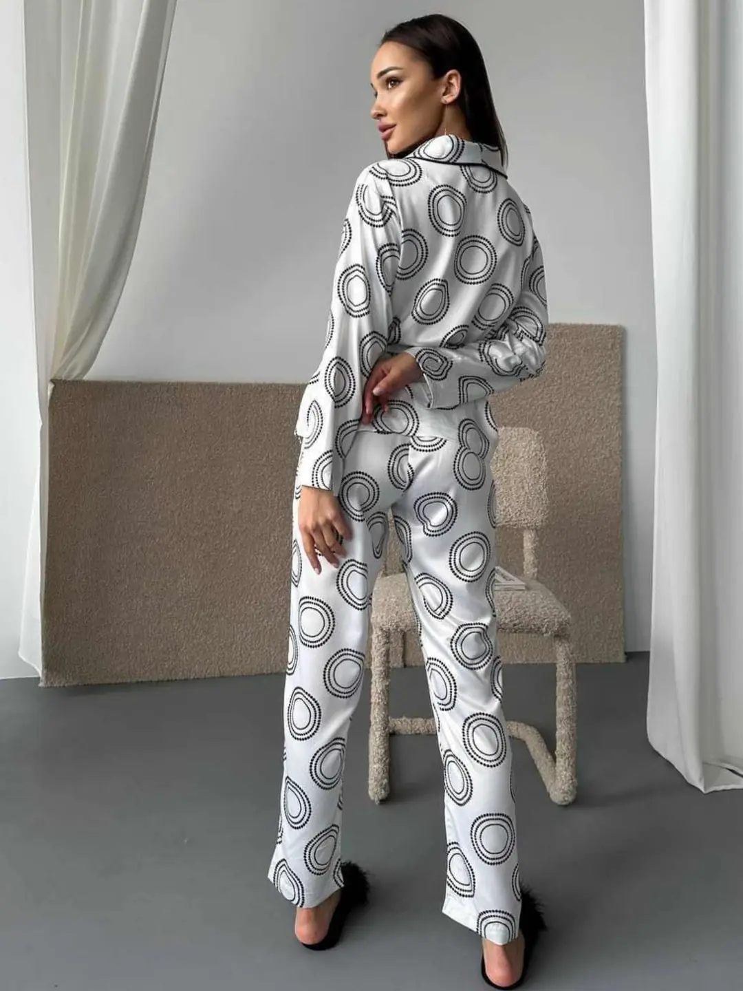 Daire Desenli Saten Pijama Takımı | ZYM Butik