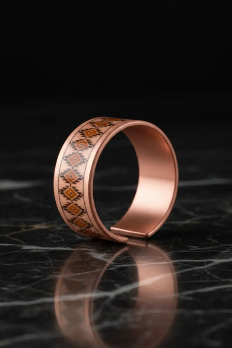 Kadın Bakır Yüzük - Lenka Model Özel Baskı Metal Kutu Ve Kuvars Taşı