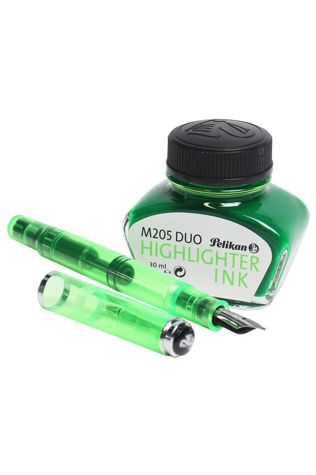 Pelikan Klasik Seri M205 Duo Highligter Yeşil Şeffaf Dolma Kalem Mürekkebi