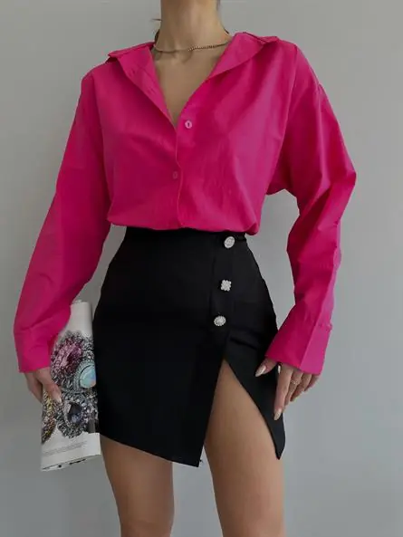 Trio Shiny Düğme Yırtmaçlı Mini Etek Siyah MYD9005S.ET.1 Fiyatı | Mydukkan