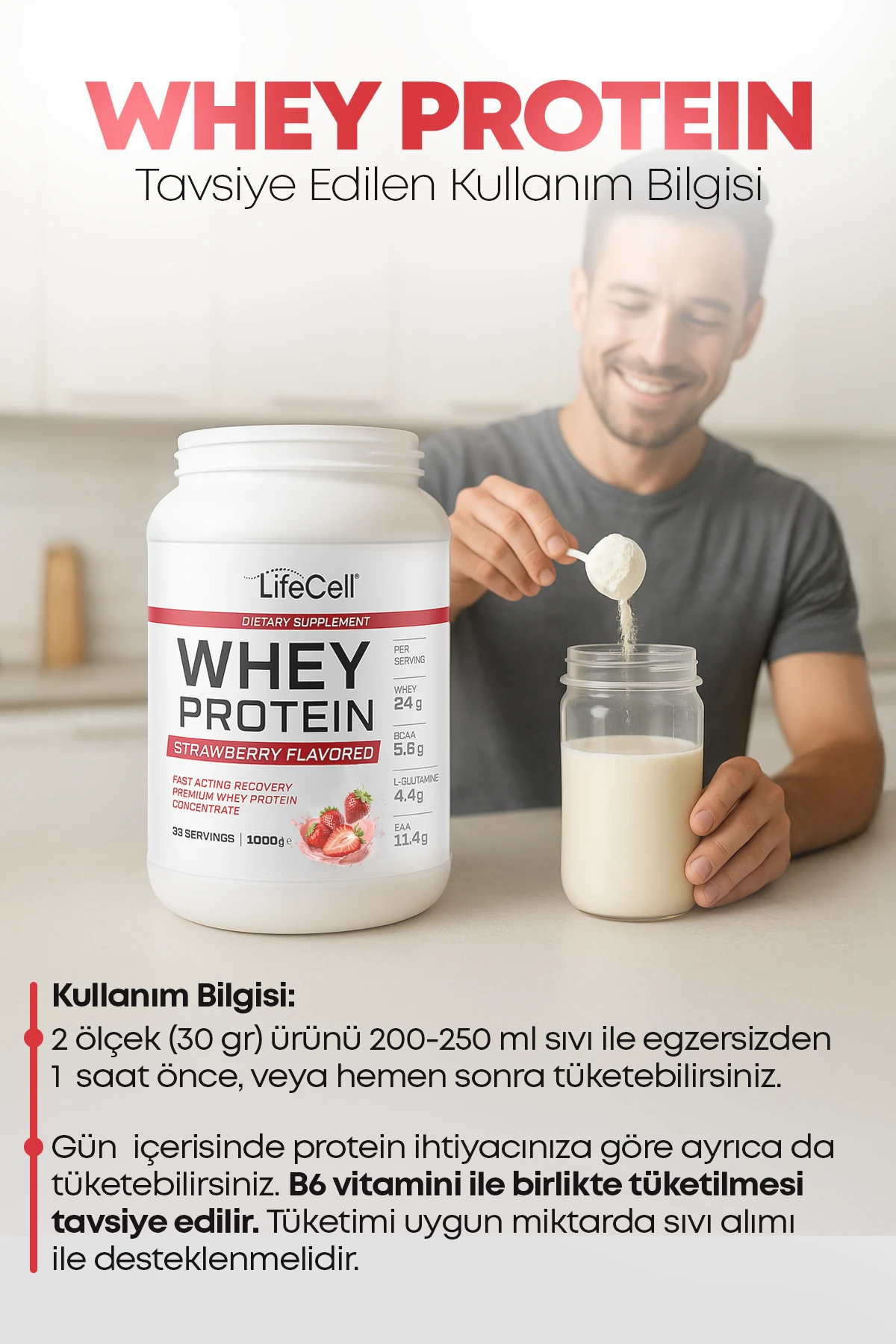 Whey Protein Tozu – Çilek Aromalı