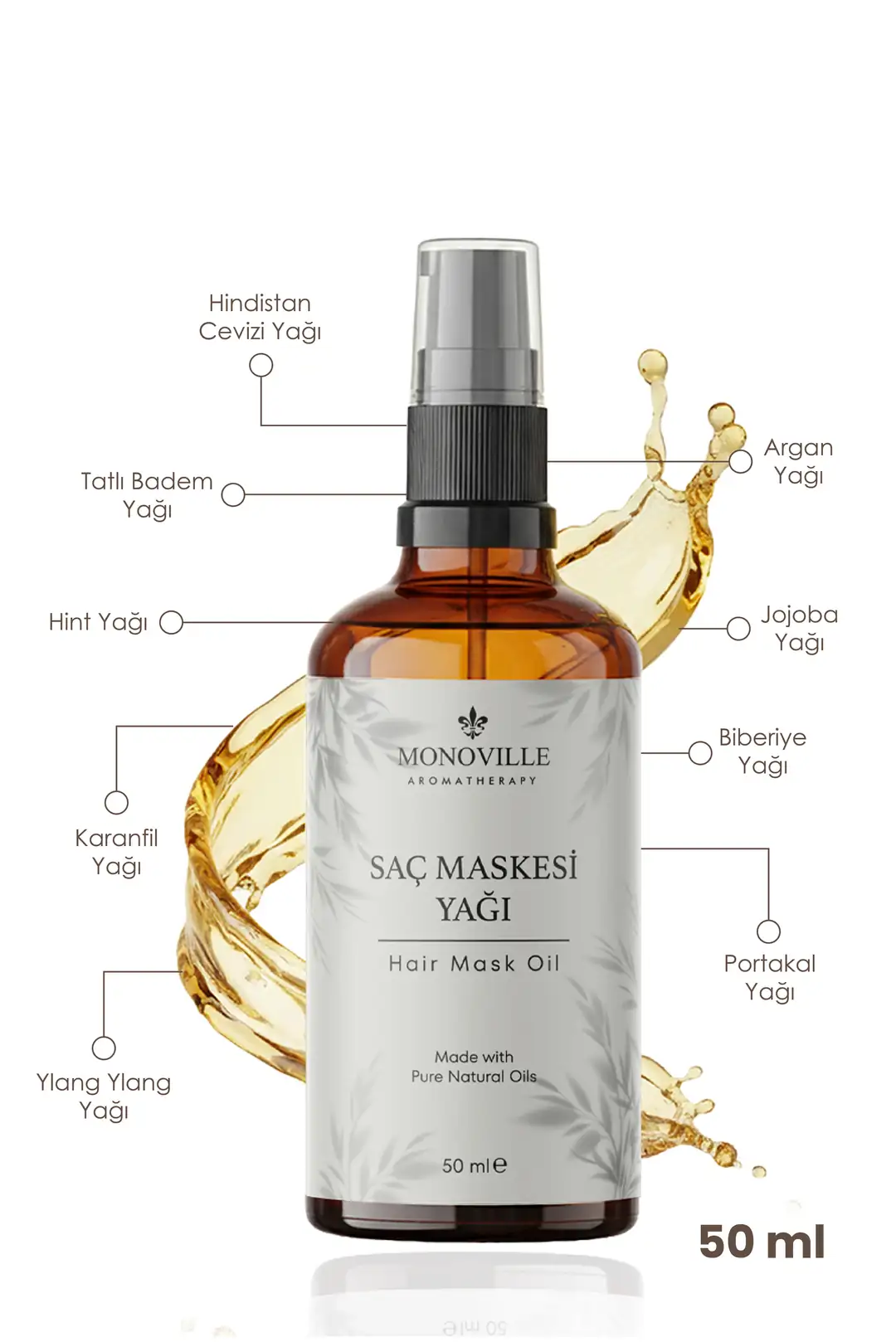 Saç Maskesi Yağı 50 ml Cam Şişede %100 Saf ve Doğal (Hair Mask Oil)