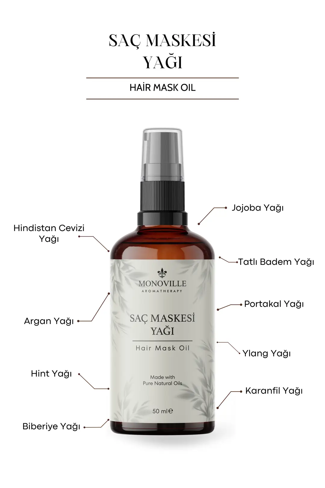 Saç Maskesi Yağı %100 Saf ve Doğal - Hair Mask Oil 50ml Cam Şişe ...