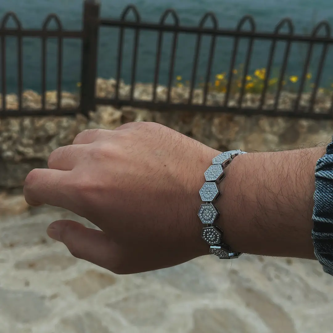 Iced Out 15mm Hexagon Chain Bileklik