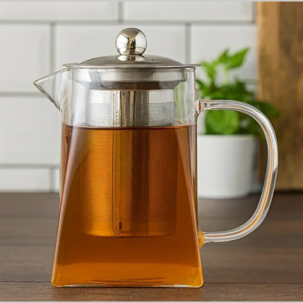 750 ml Metal Süzgeçli Borosilikat Cam Bitki Çayı Demliği