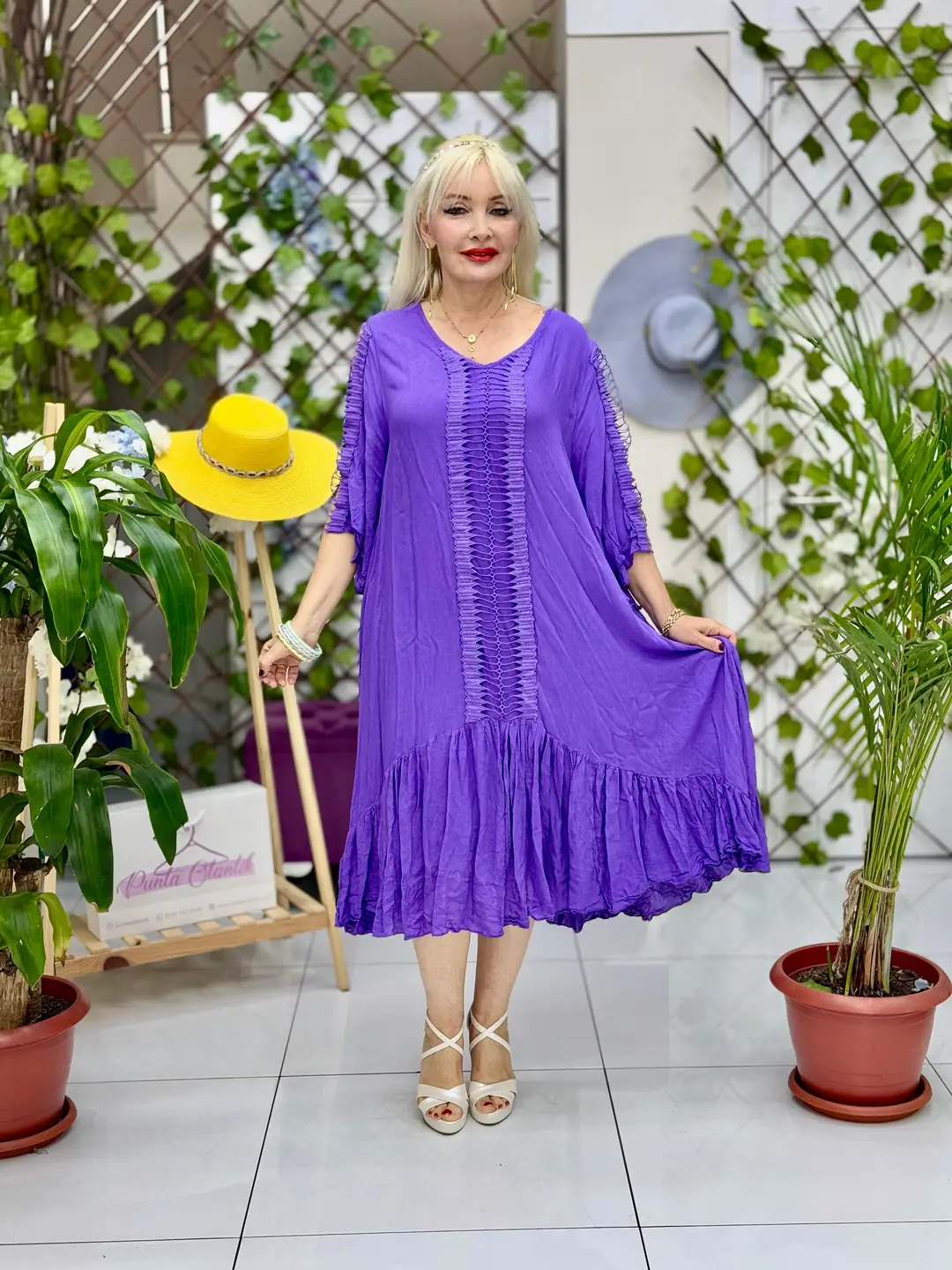 VL2098 Yarım Kol Detaylı Vual Elbise Mor