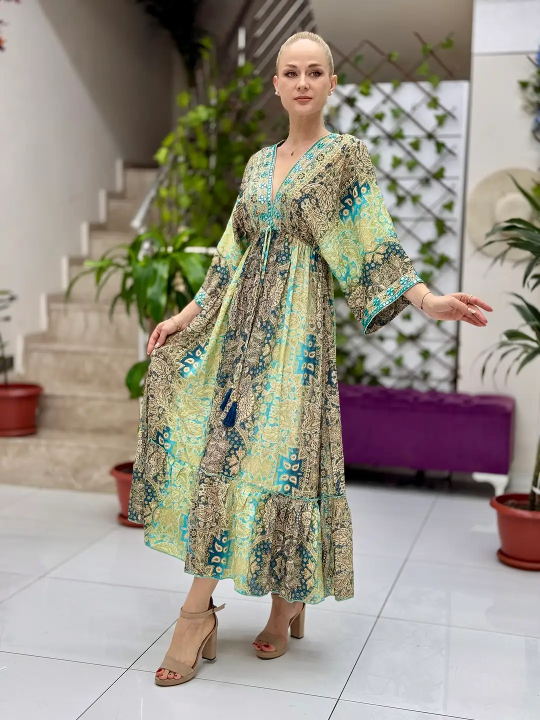 P6781 VESTIDO SEDA INDIA CORAL CORAL