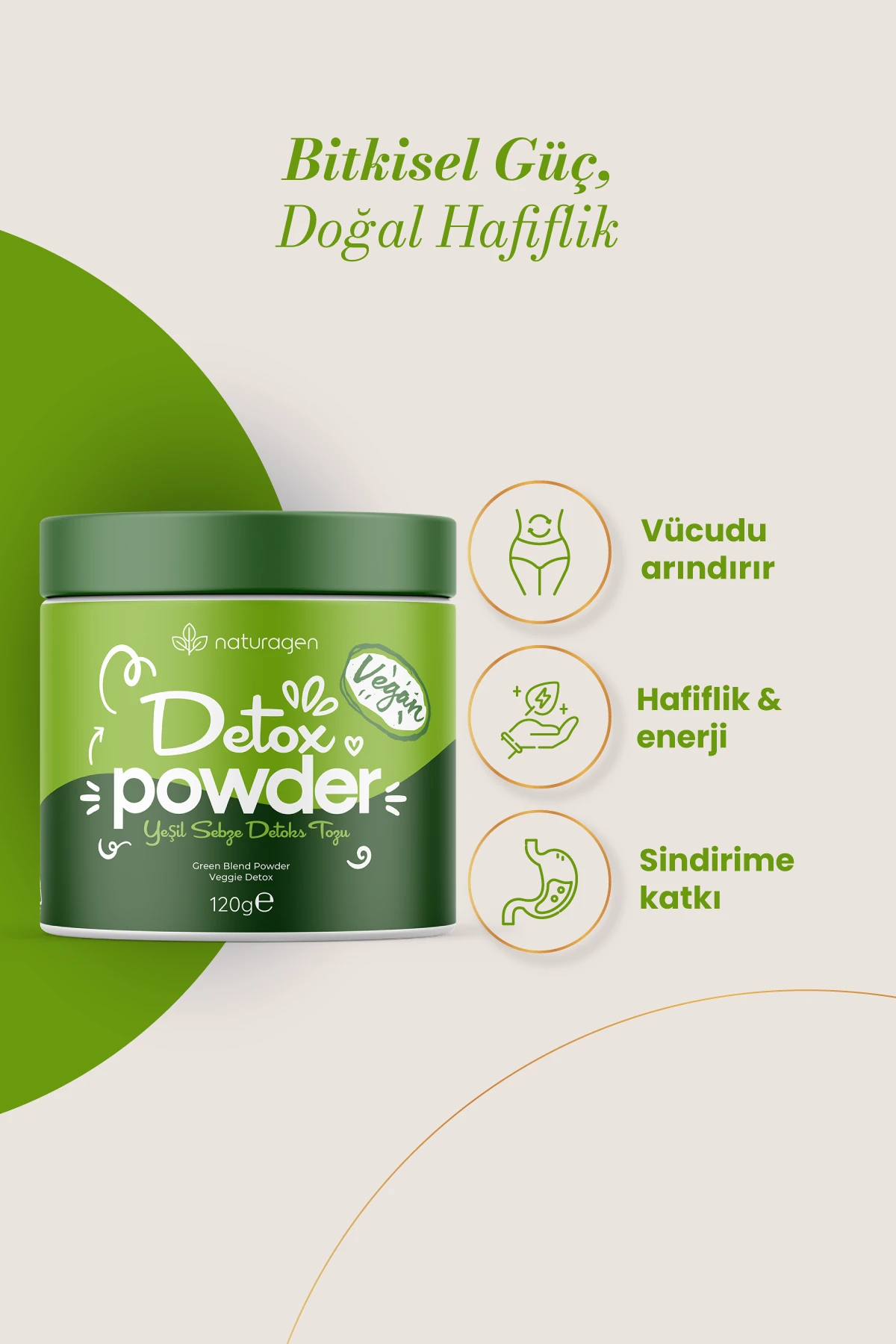 Naturagen Detoks Powder Yeşil Sebze Vegan Detoks Tozu 120 gr