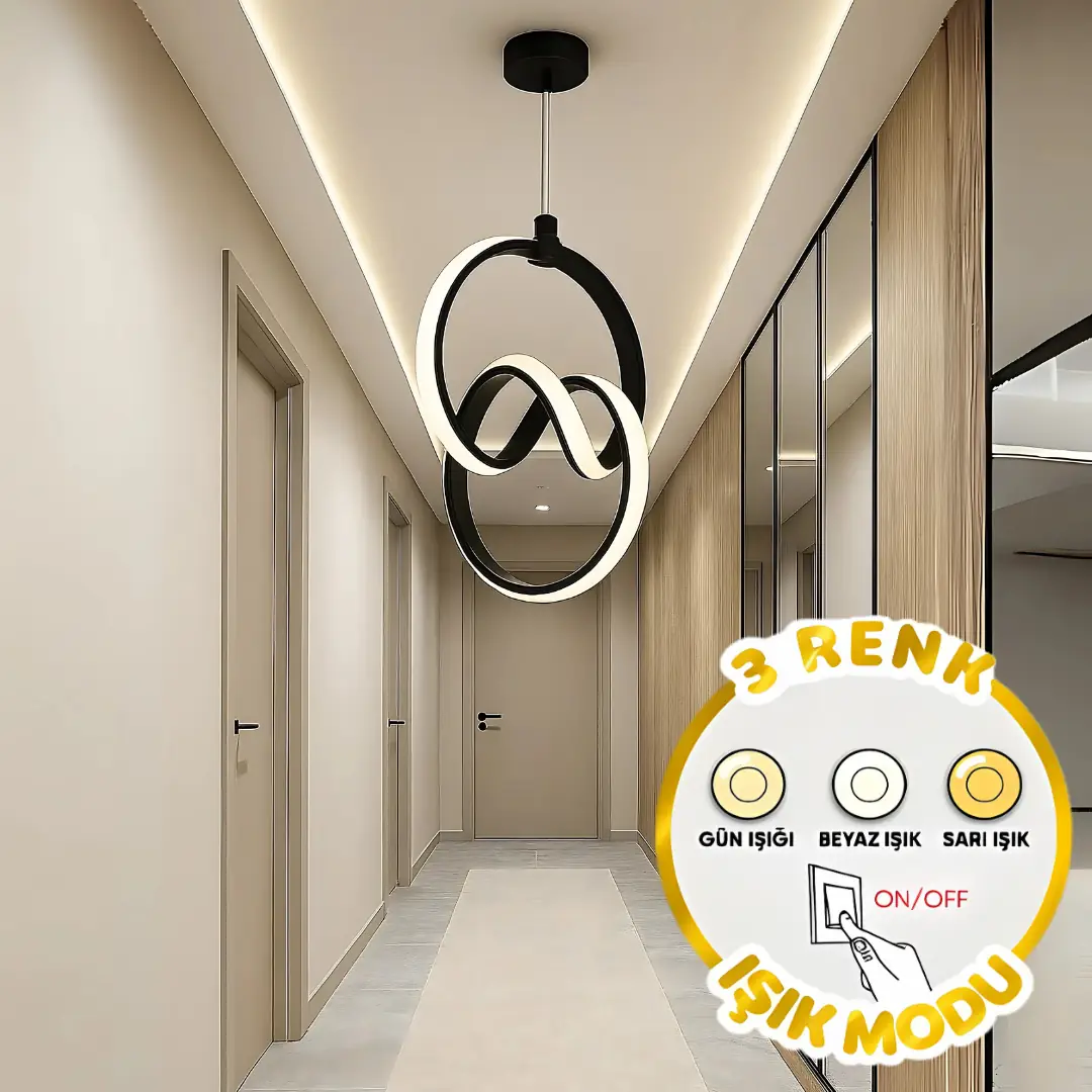 Trend Siyah 3 Renk Ledli Avize Sarkık Modern Led Avize Oturma Odası Hol ...