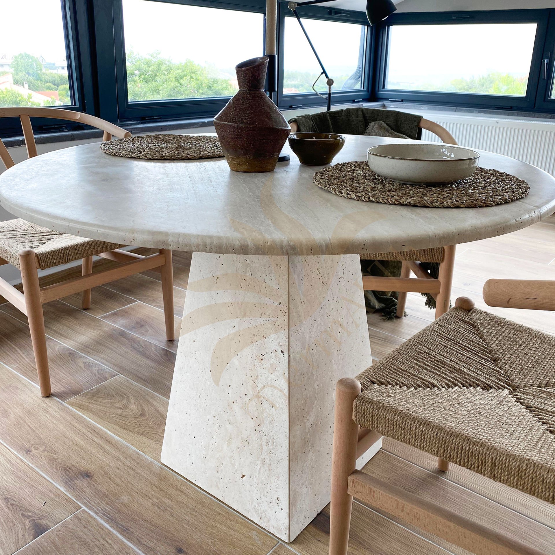 Postelegantes Travertin Tisch Rund Bild