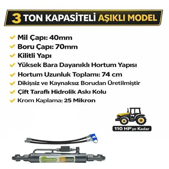 Tarım Garaj Traktör Ortakol Kilitli Hidrolik Lifti 70 cm 3 Ton