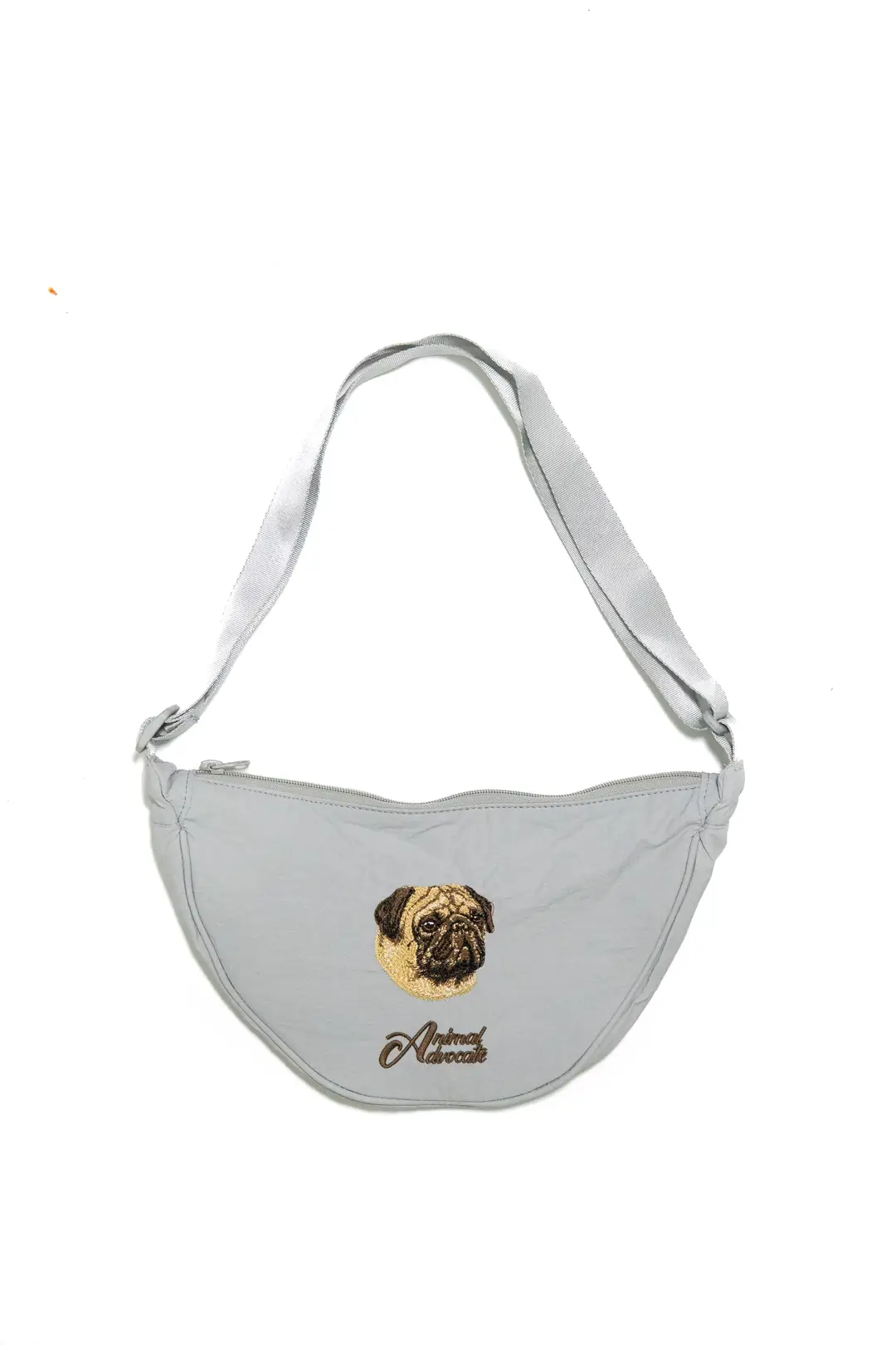 Pug Dog Nakışlı Gri Çanta - Hayvan Figürlü Paraşüt Kumaş Çanta
