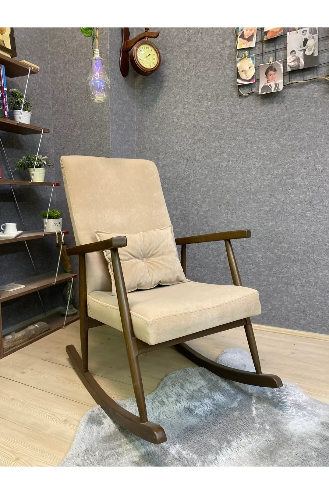 Trend Ceviz Bej Sallanan Sandalye Dinlenme Emzirme Baba Tv Okuma Koltu