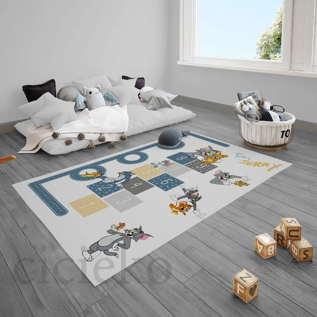Gri Tom Ve Jerry Seksek Çocuk Oyun Halısı
